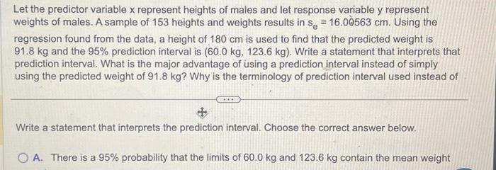 Solved Let the predictor variable x represent heights of | Chegg.com