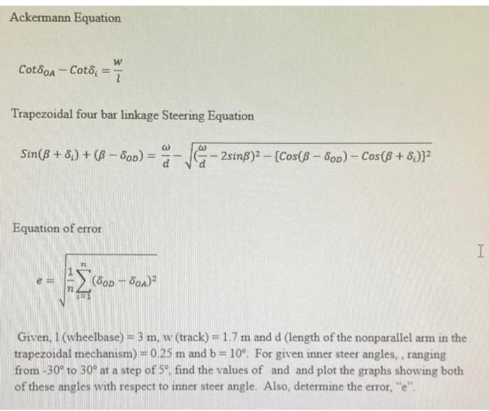 Ackermann Equation w Coton - Cot; = 7 Trapezoidal | Chegg.com