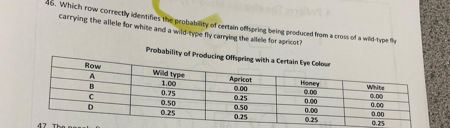Solved Which row correctly identifies the probability of | Chegg.com