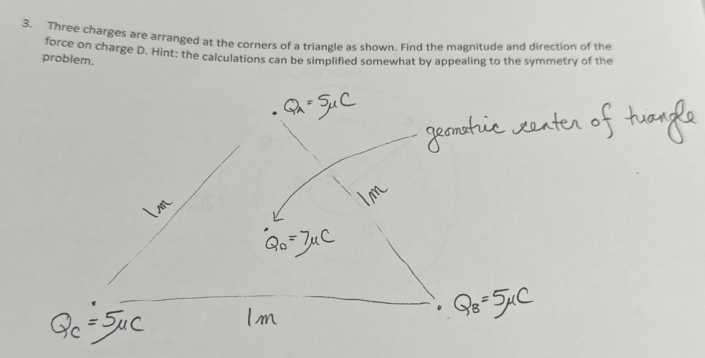 Solved Three charges are arranged at the corners of a | Chegg.com
