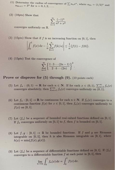 Solved 14 (1) (10pts) Prove or disprove Let f : (0,11 R be a | Chegg.com
