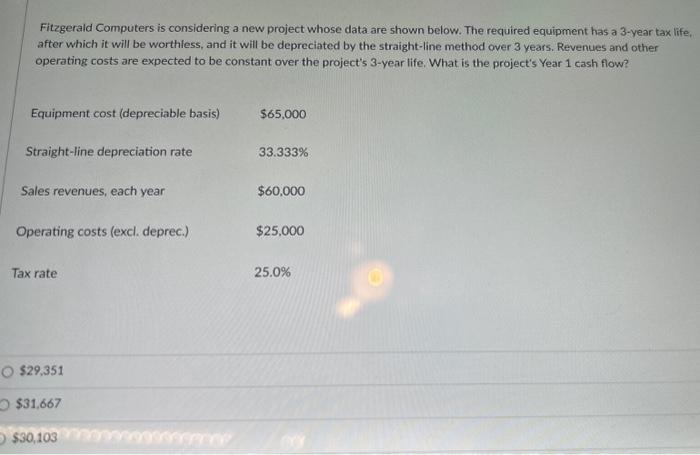 Solved Fitzgerald Computers is considering a new project | Chegg.com