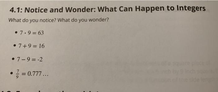 Solved 4.1: Notice and Wonder: What Can Happen to Integers | Chegg.com