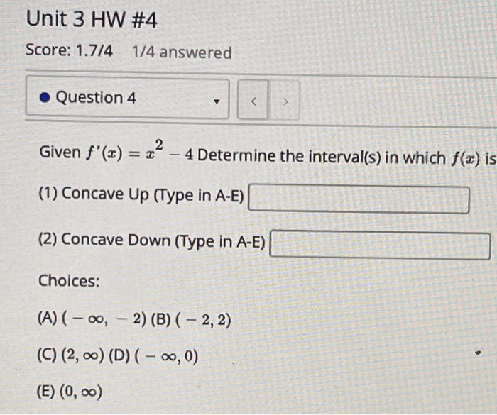 Solved Unit 3 HW \#4 Score: 1.7/41/4 answered Let | Chegg.com
