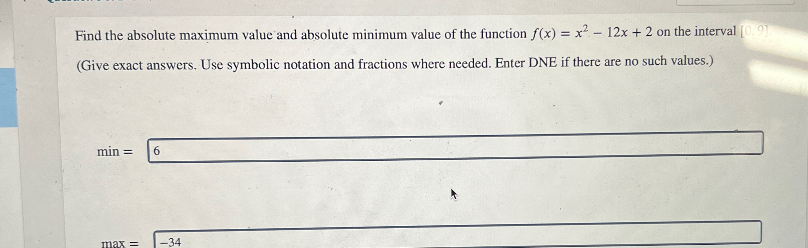 Solved Find the absolute maximum value and absolute minimum | Chegg.com