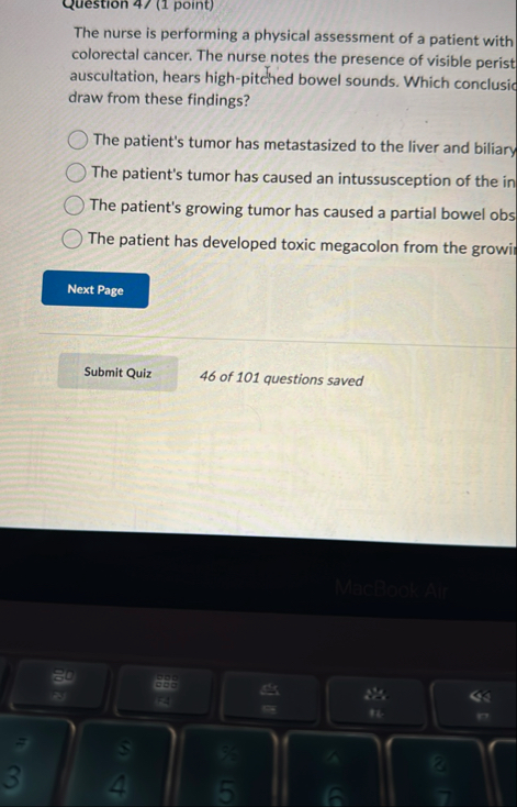 Solved The nurse is performing a physical assessment of a | Chegg.com