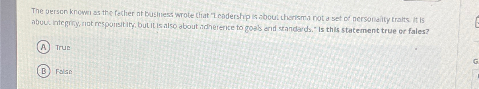 Solved The person known as the father of business wrote that | Chegg.com