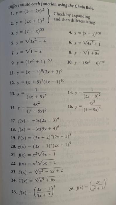 Solved 1. y=(3−2x)2} Check by expanding 2. y=(2x+1)2} and | Chegg.com