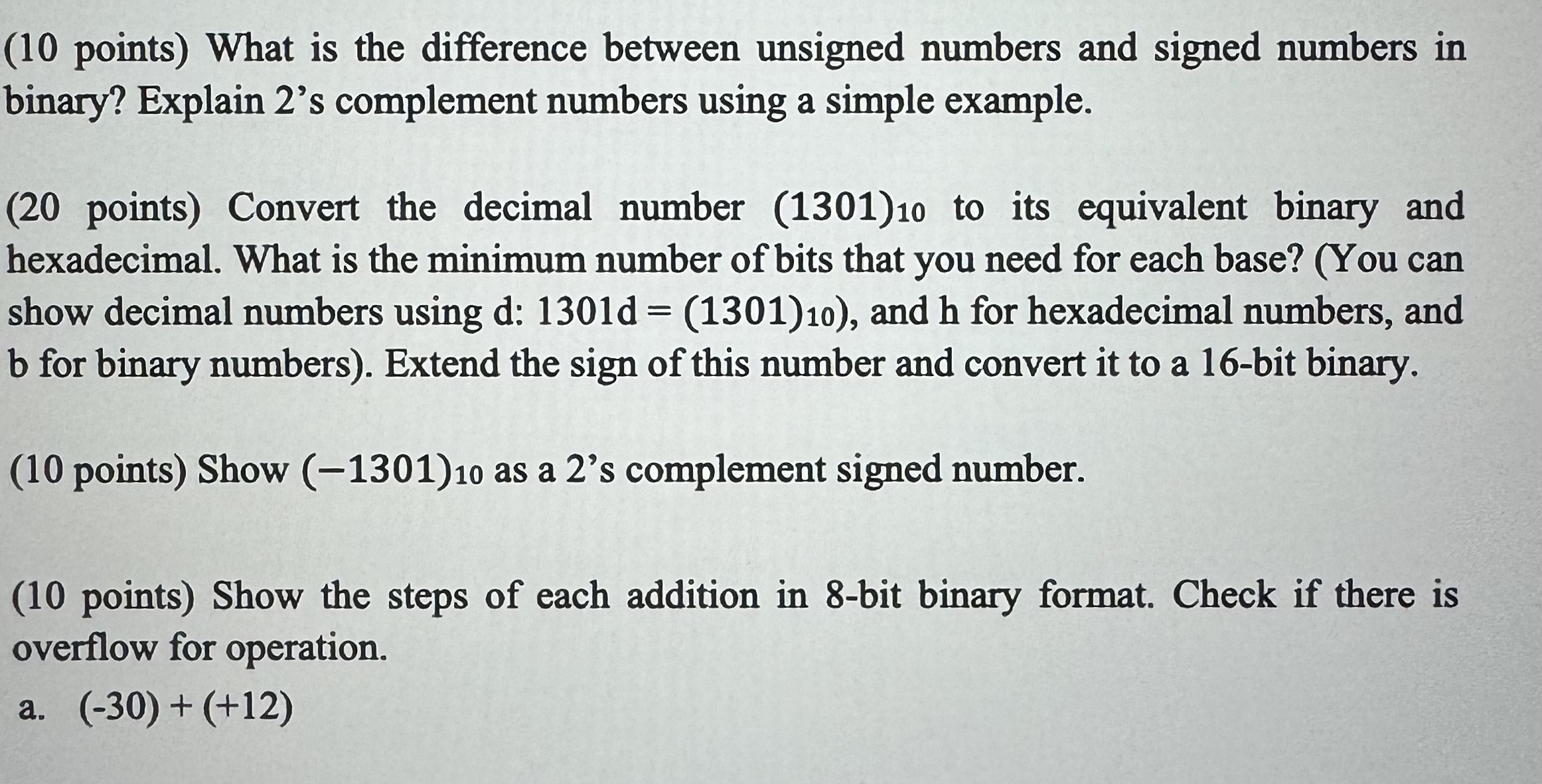 Solved (10 ﻿points) ﻿What is the difference between unsigned | Chegg.com