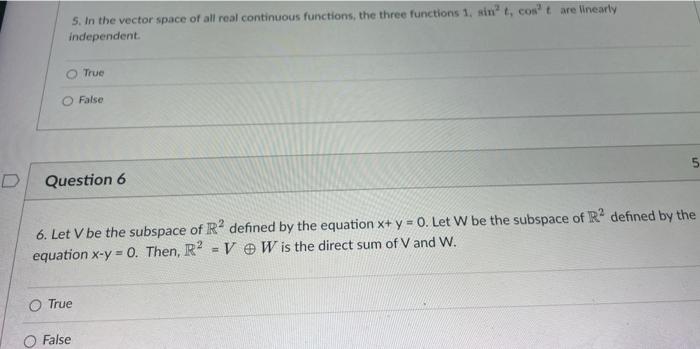 Solved 5. In the vector space of all real continuous | Chegg.com