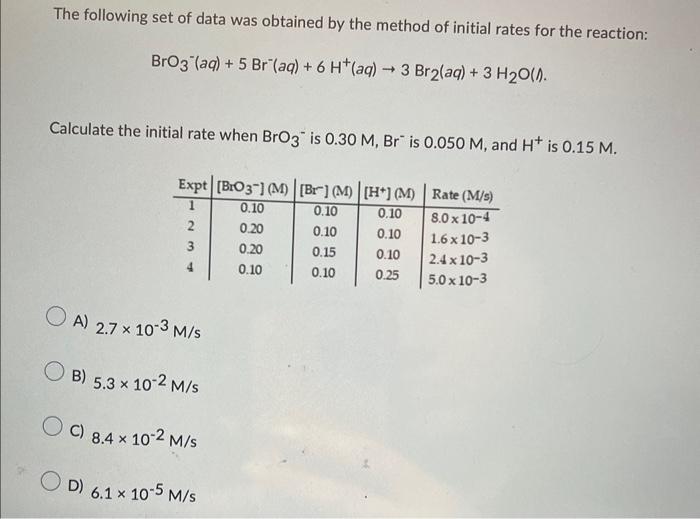 Solved The Following Set Of Data Was Obtained By The Method