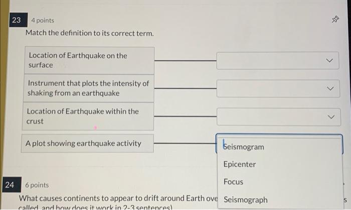 Solved 4 points Match the definition to its correct term. | Chegg.com