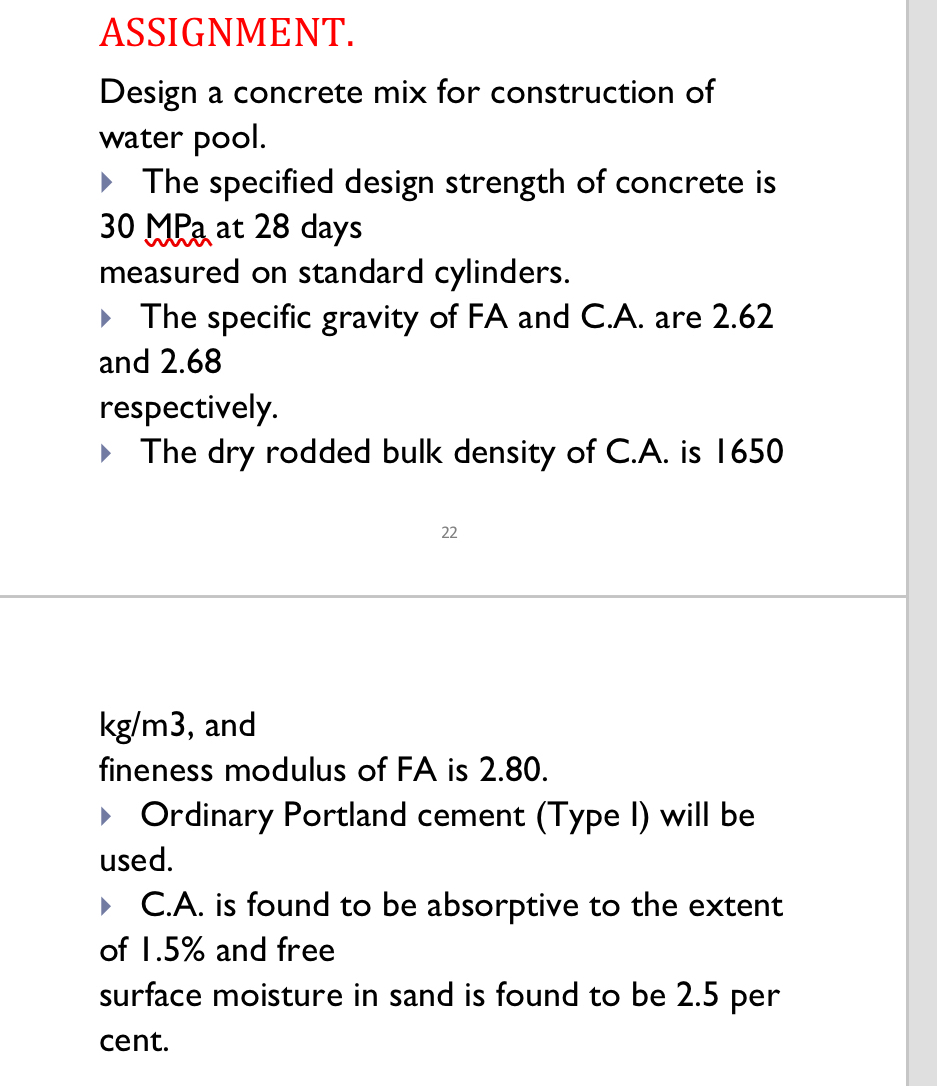 Solved ASSIGNMENT.Design a concrete mix for construction of | Chegg.com