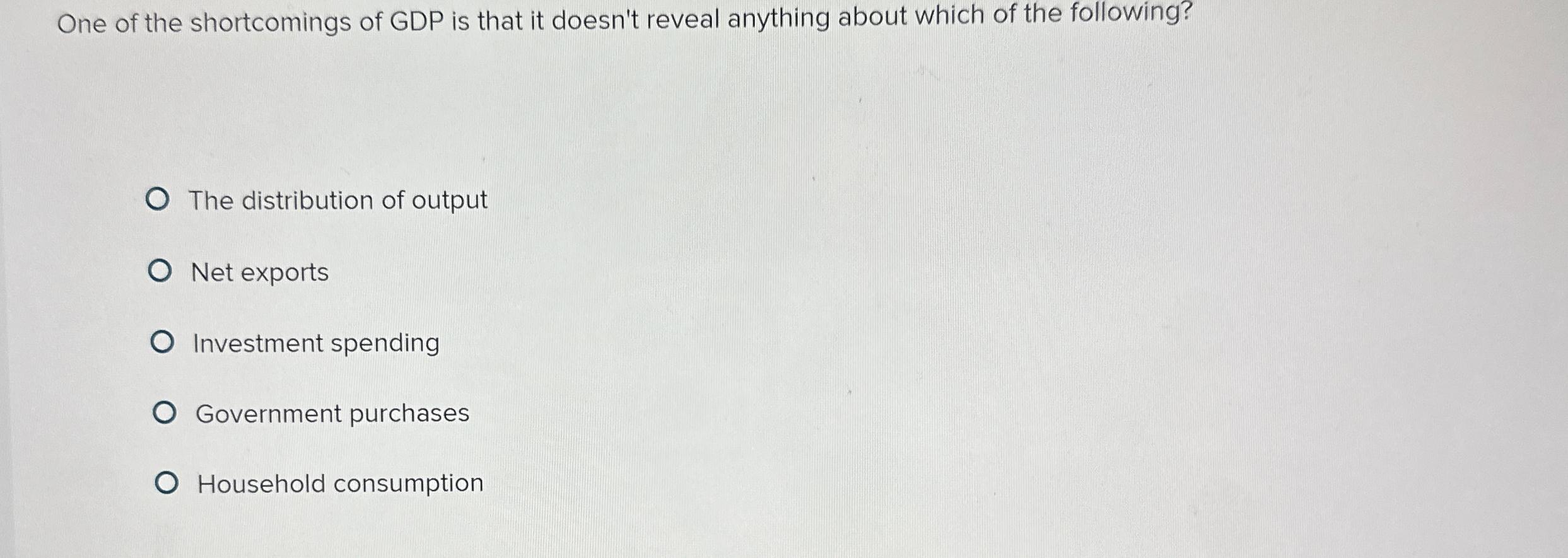 Solved One of the shortcomings of GDP is that it doesn't | Chegg.com