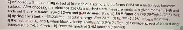Solved 7] An object with mass 100g is tied at free end of a | Chegg.com