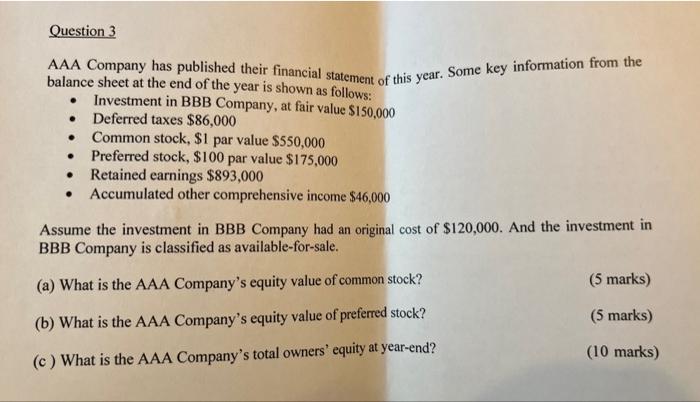 Solved AAA Company has published their financial statement | Chegg.com