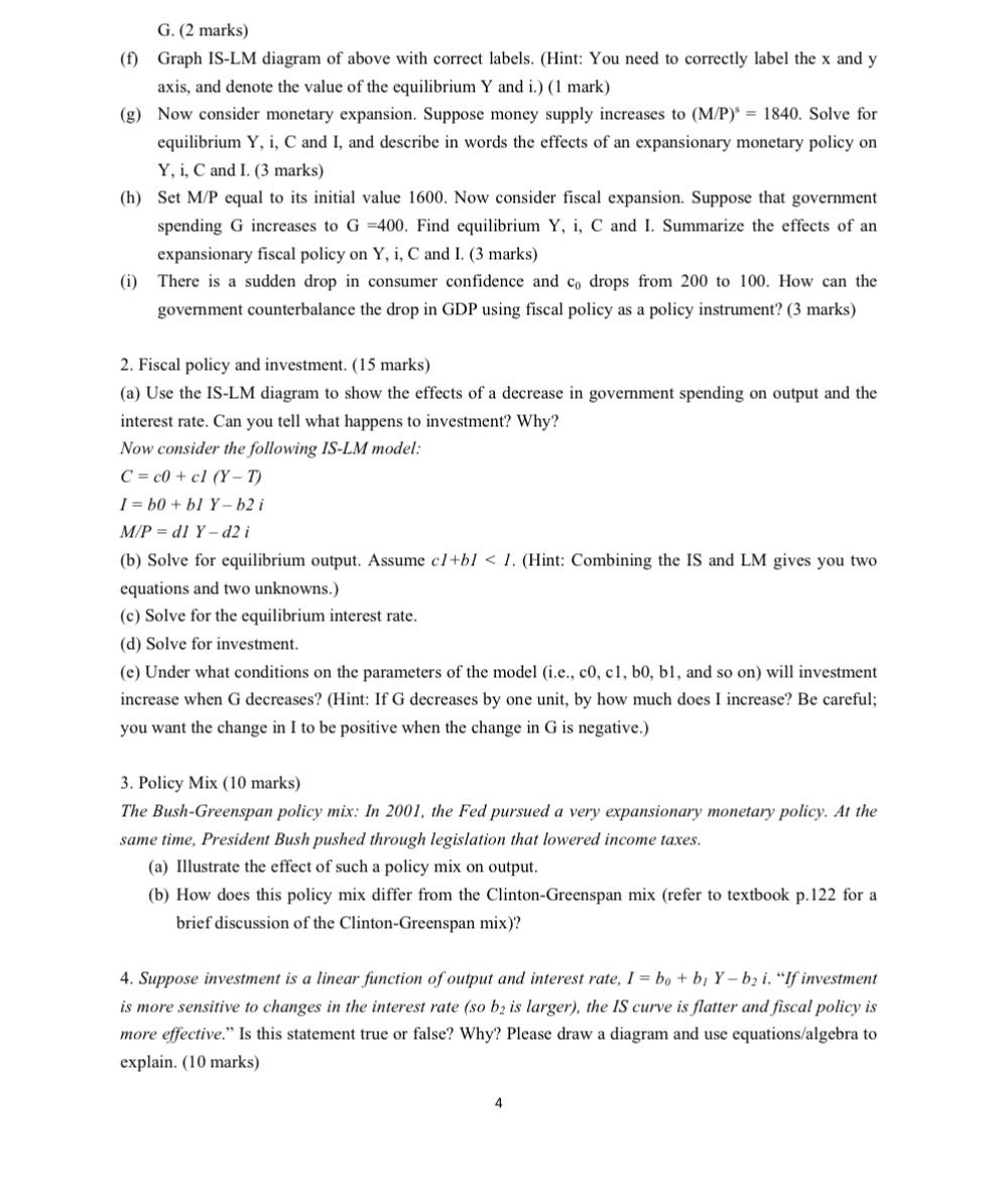 Solved G. (2 ﻿marks)(f) ﻿Graph IS-LM diagram of above with | Chegg.com