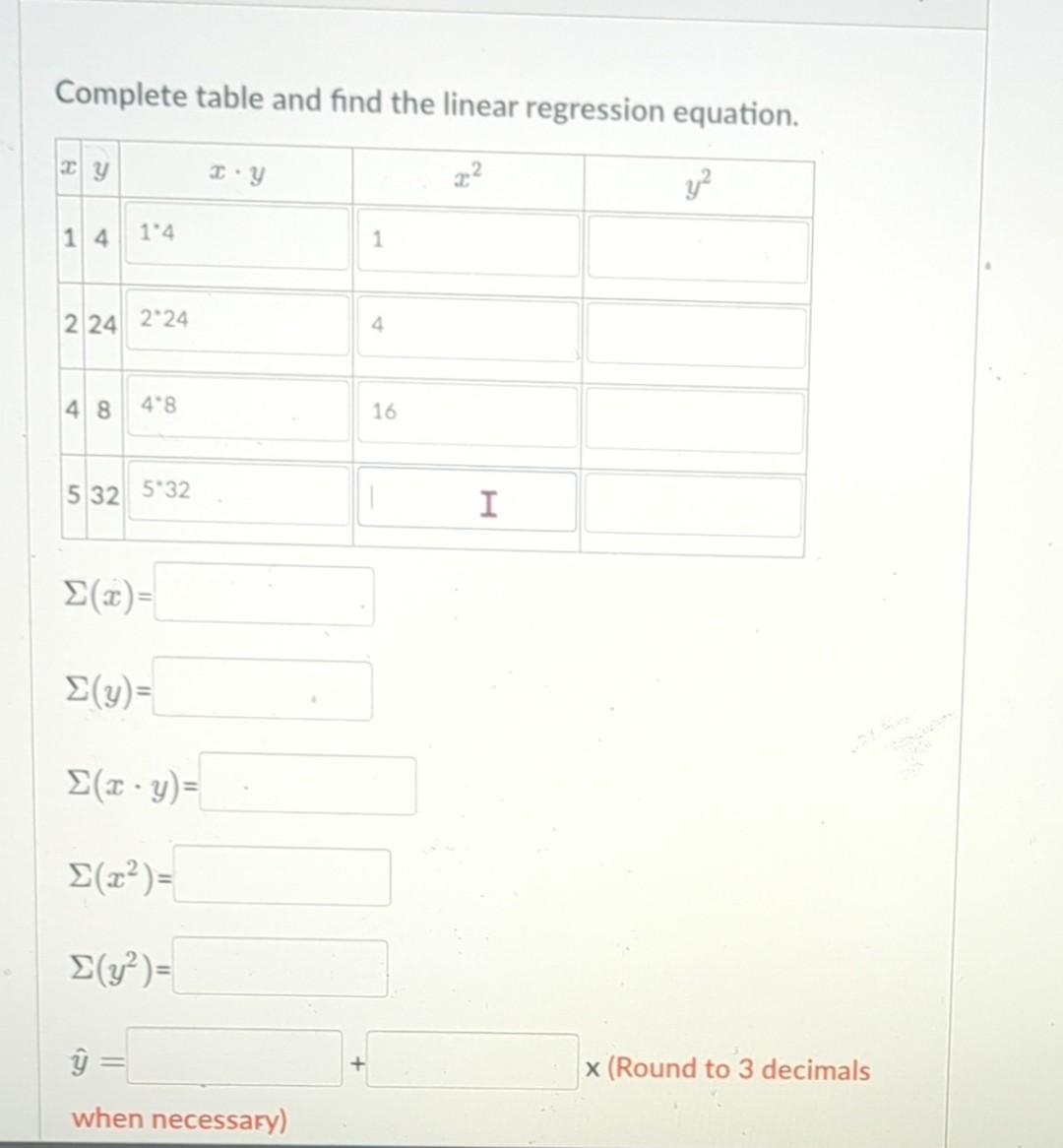 Solved Complete table and find the linear regression | Chegg.com