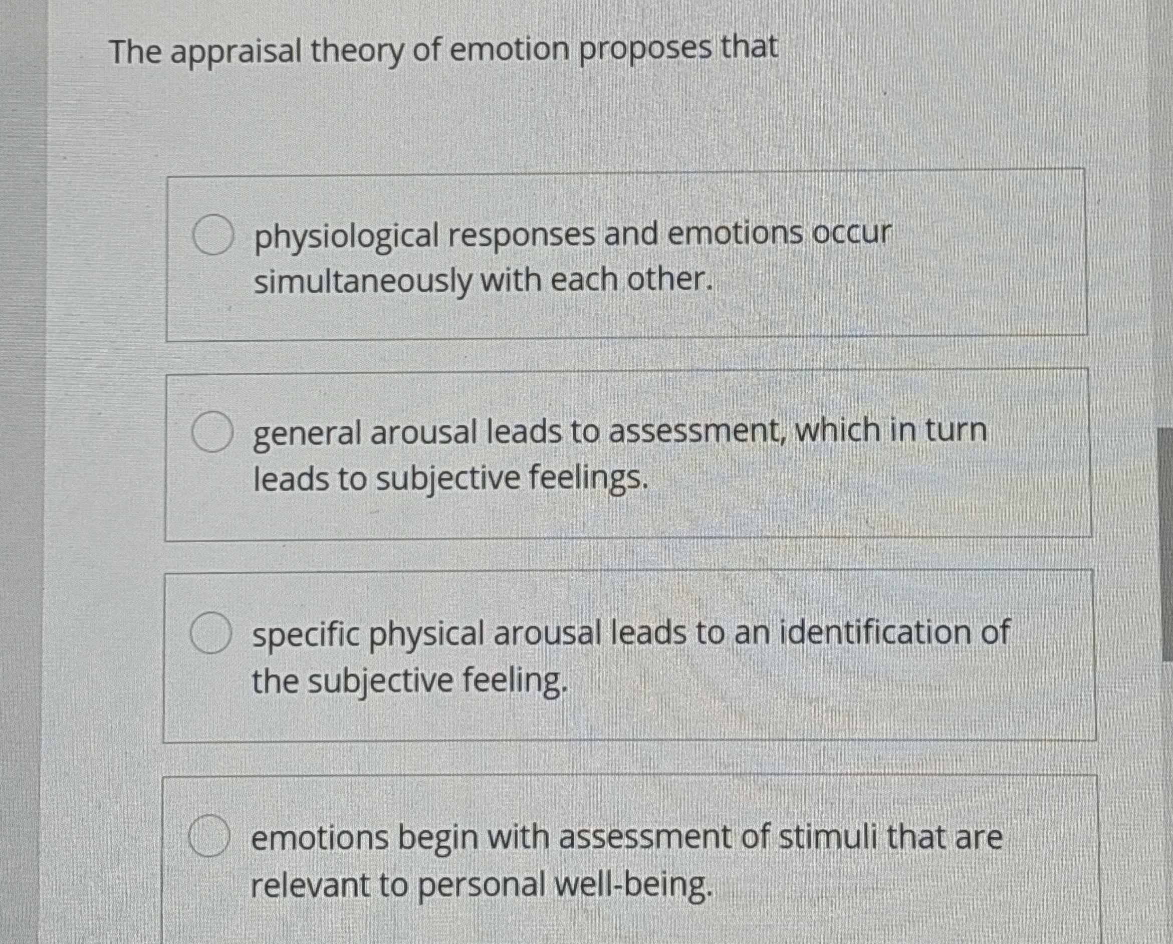 Solved The appraisal theory of emotion proposes | Chegg.com