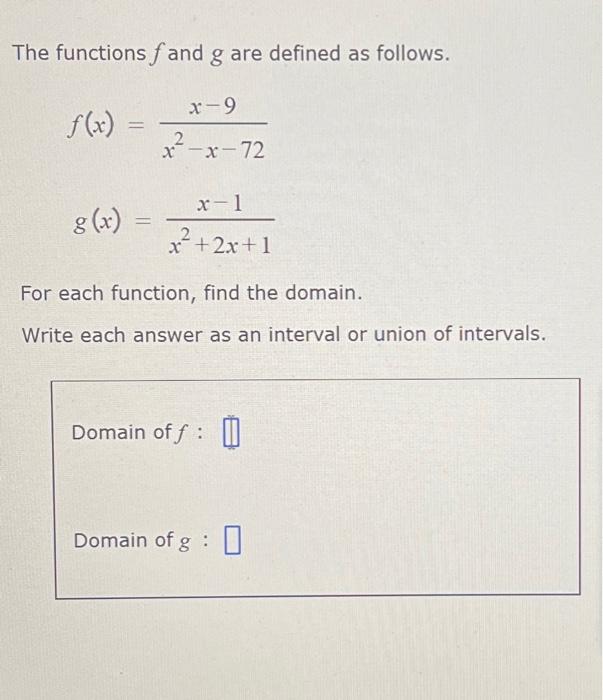 Solved The functions fand g are defined as follows. f(x) = g | Chegg.com