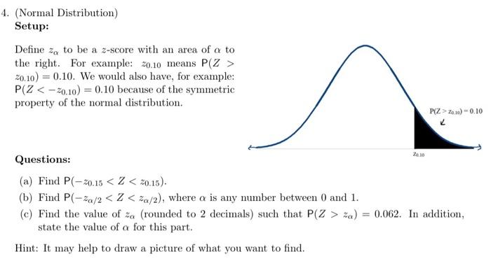 Solved 4. (Normal Distribution) Setup: Define zα to be a | Chegg.com