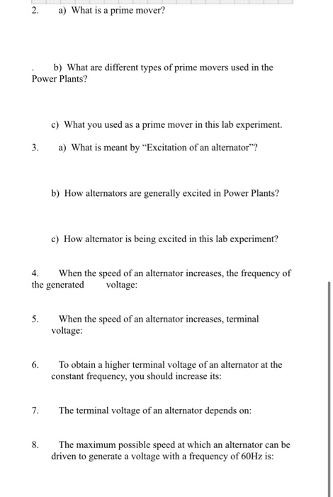 Solved 2. a) What is a prime mover? b) What are different | Chegg.com
