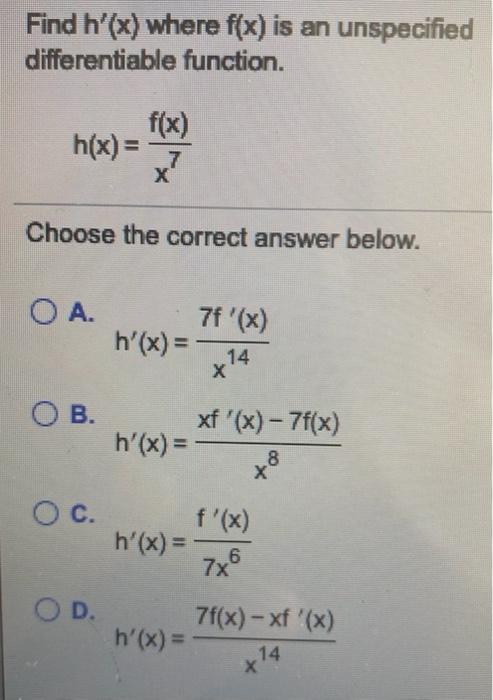 Solved Find h'(x) where f(x) is an unspecified | Chegg.com