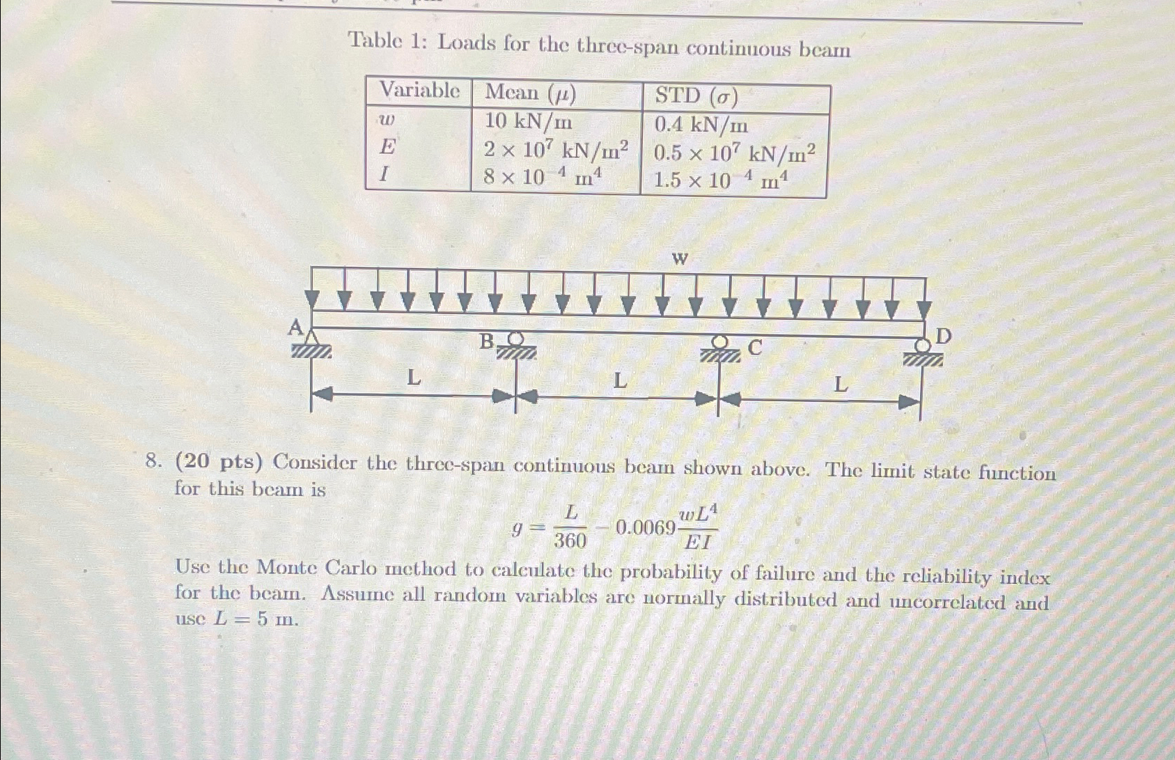 Solved Table 1: Loads for the three-span continuous | Chegg.com