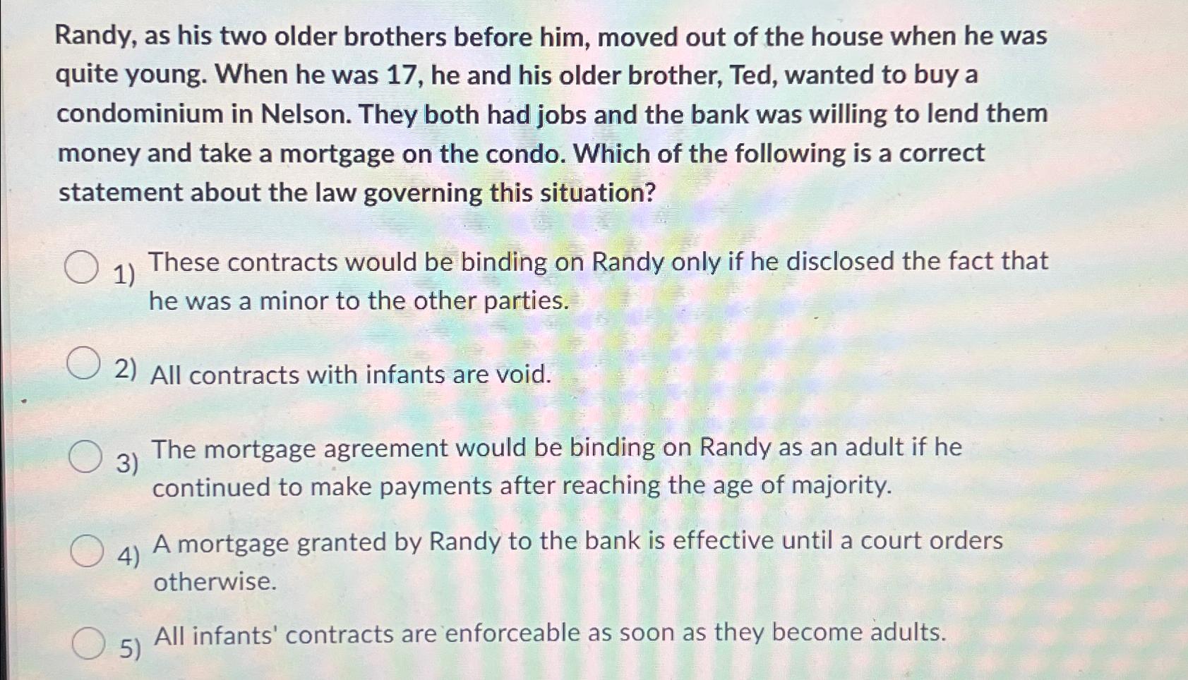 Solved Randy, as his two older brothers before him, moved | Chegg.com