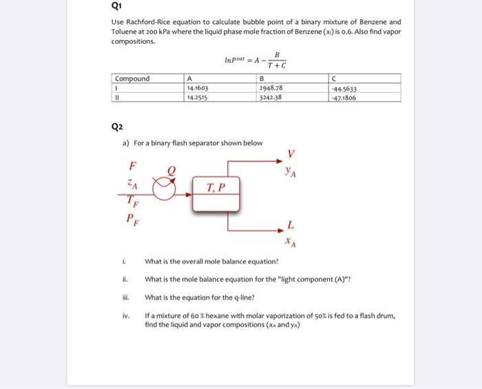 Solved Use Rachford-Rice equation to calculate bubble point | Chegg.com