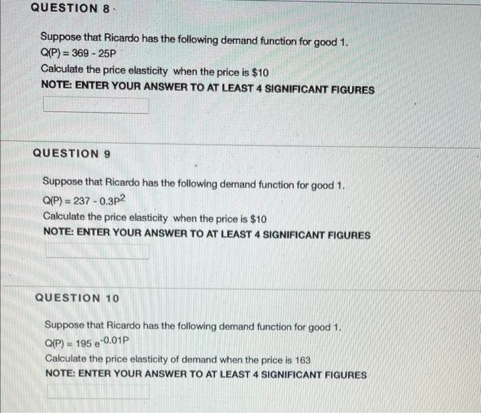 Solved QUESTION 8 Suppose that Ricardo has the following | Chegg.com