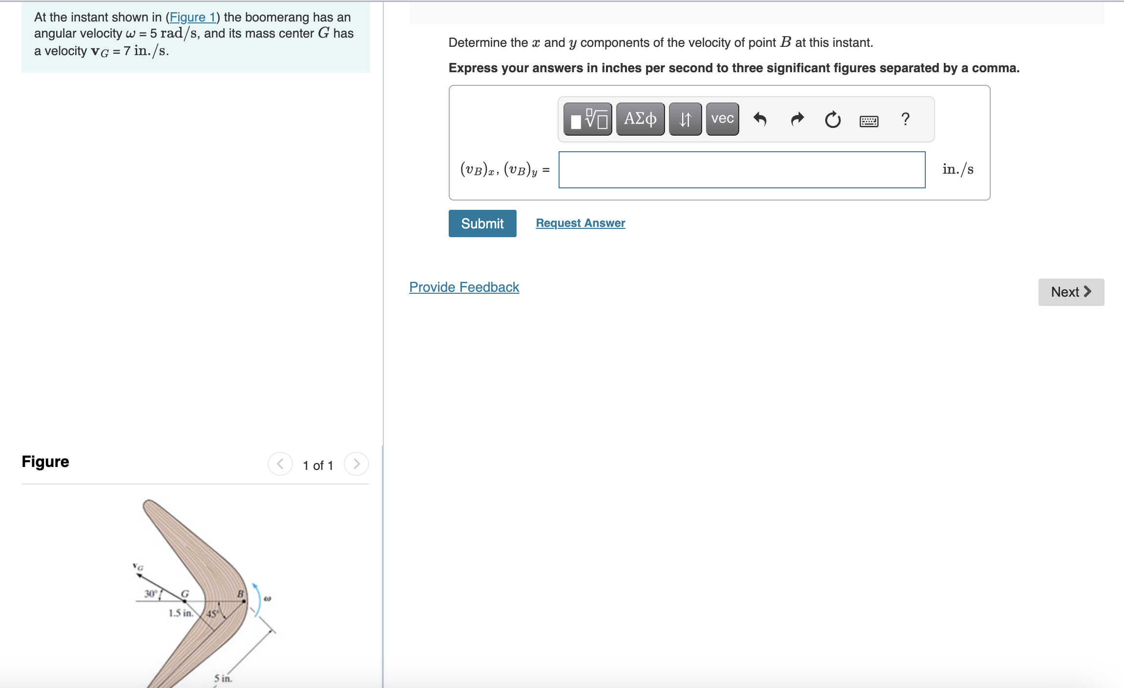 Solved At the instant shown in (Figure 1) ﻿the boomerang has | Chegg.com