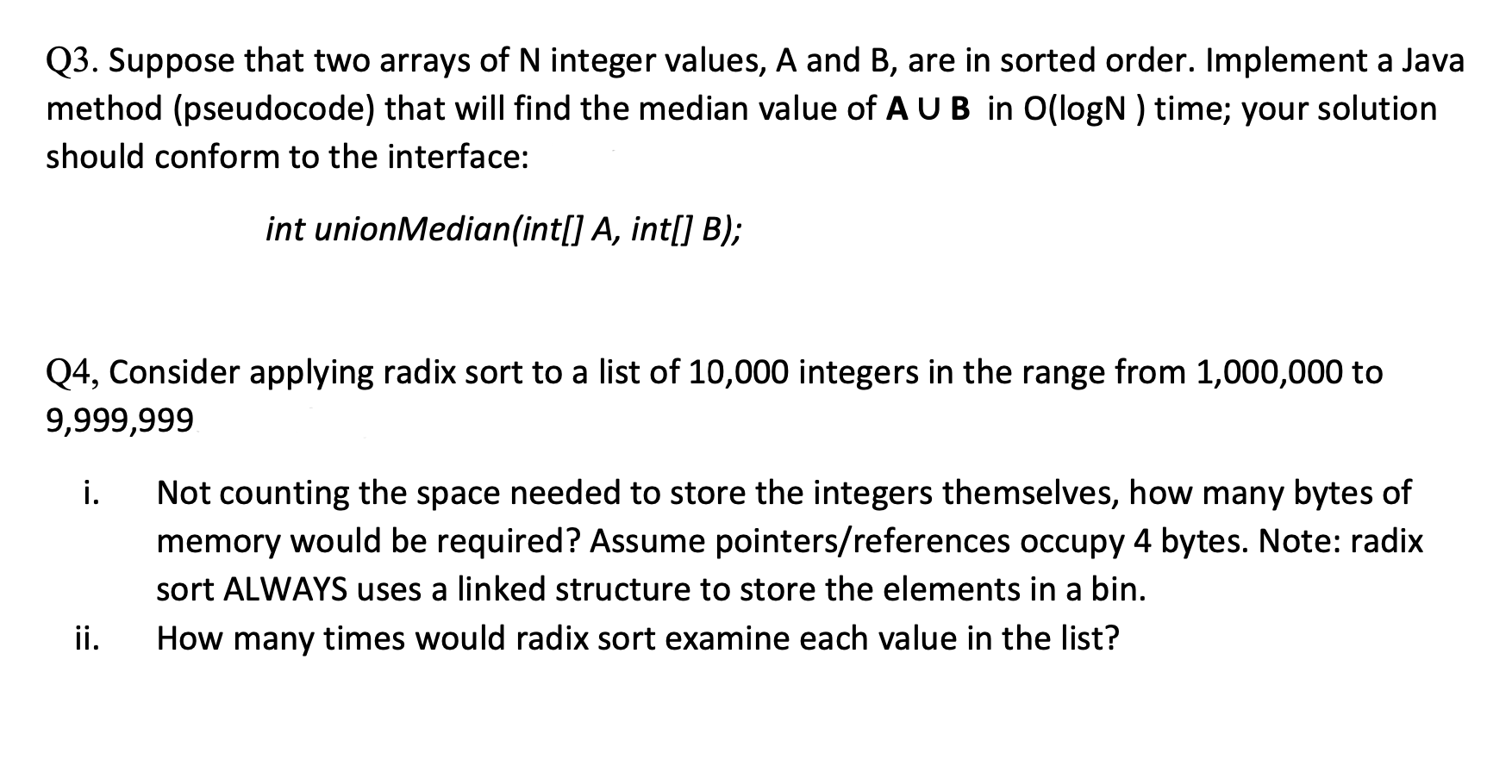 Solved Q3. ﻿Suppose that two arrays of N ﻿integer values, A | Chegg.com