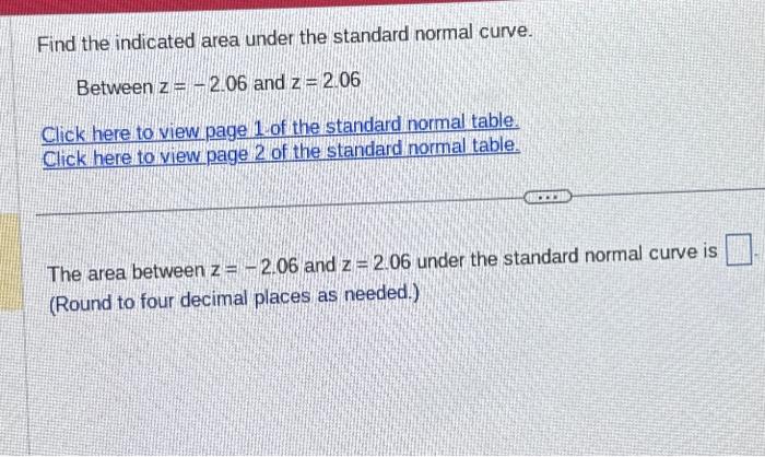 Solved Find the indicated area under the standard normal | Chegg.com