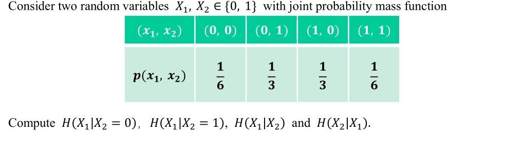 Solved Consider two random variables X1, X2 E {0, 1} with | Chegg.com