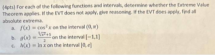 Solved (4pts) For each of the following functions and | Chegg.com