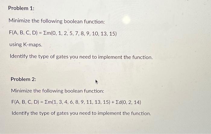 Solved Problem 1: Minimize the following boolean function: | Chegg.com