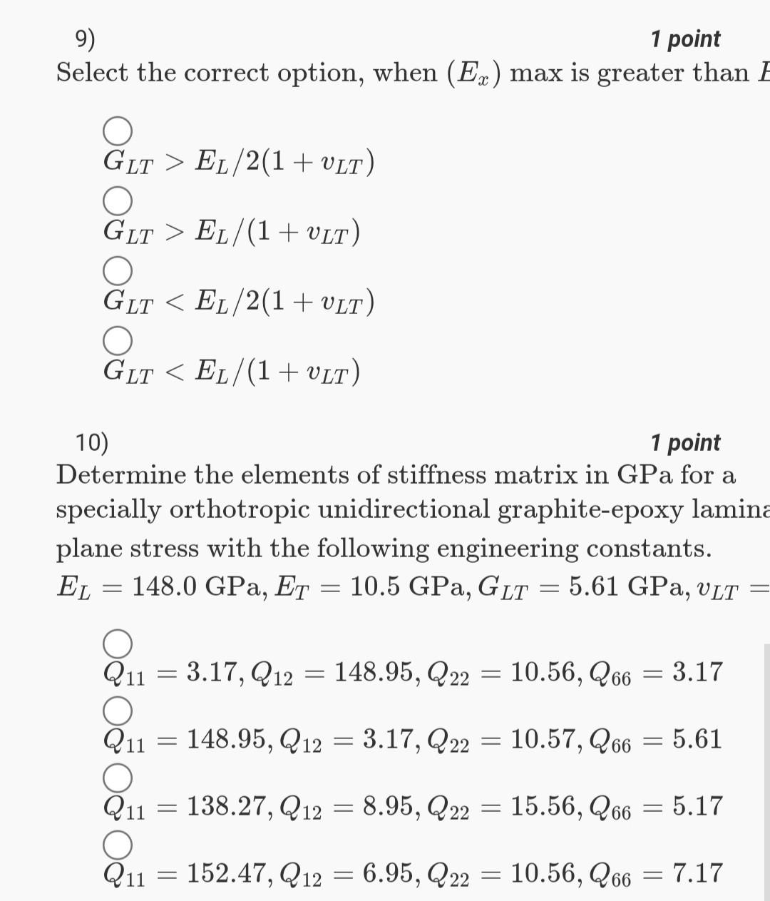 Solved 1) 1 point Calculate Ex at 60∘ for a balanced lamina | Chegg.com