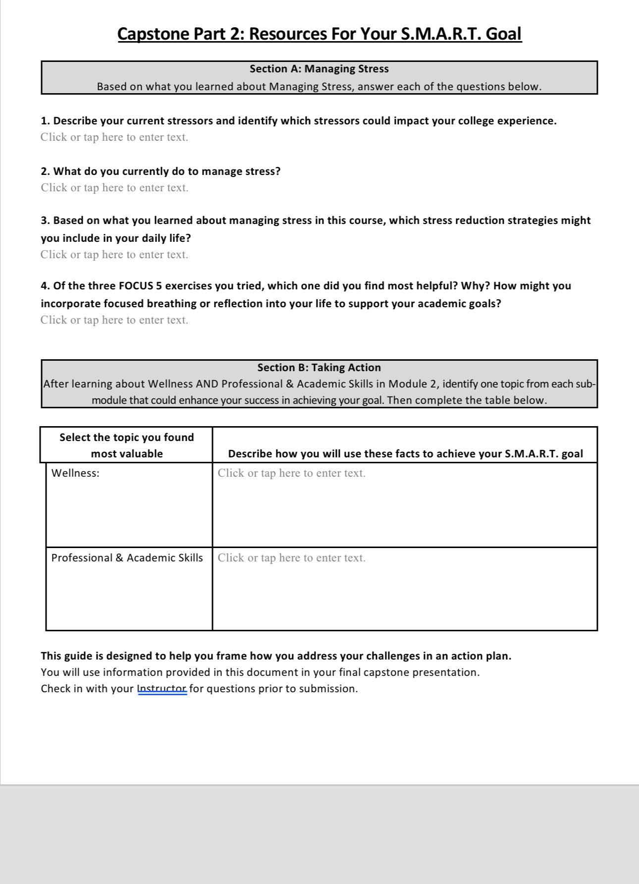 Solved Capstone Part 2: Resources For Your S.M.A.R.T. | Chegg.com