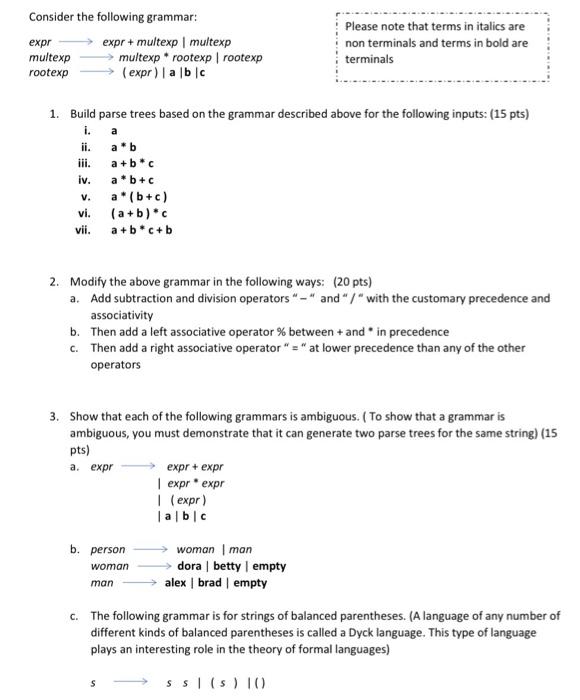 Solved Consider the following grammar: expr multexp rootexp | Chegg.com