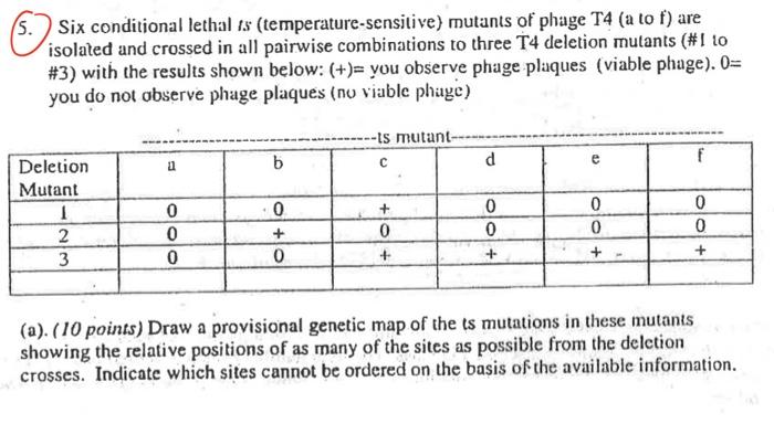 Solved 5. Six conditional lethal is (temperature sensitive) | Chegg.com