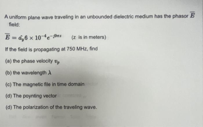 Solved A uniform plane wave traveling in an unbounded | Chegg.com
