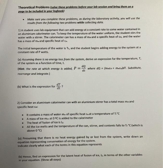 Solved Theoretical Problems (solve these problems before | Chegg.com