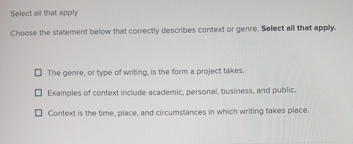 Solved Select all that applyChoose the statement below that | Chegg.com