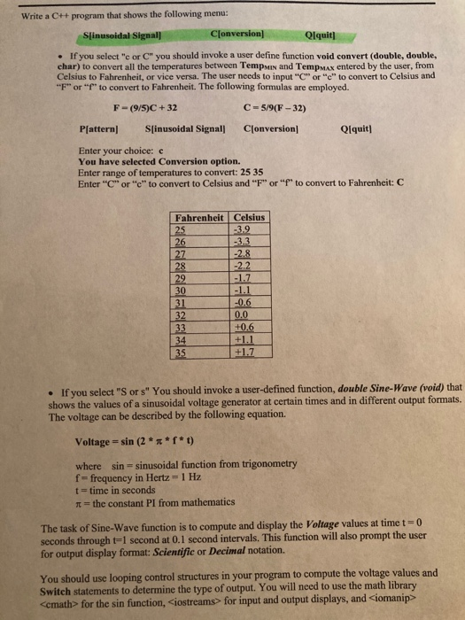 Solved Write a C++ program fhat shows the following menu: | Chegg.com