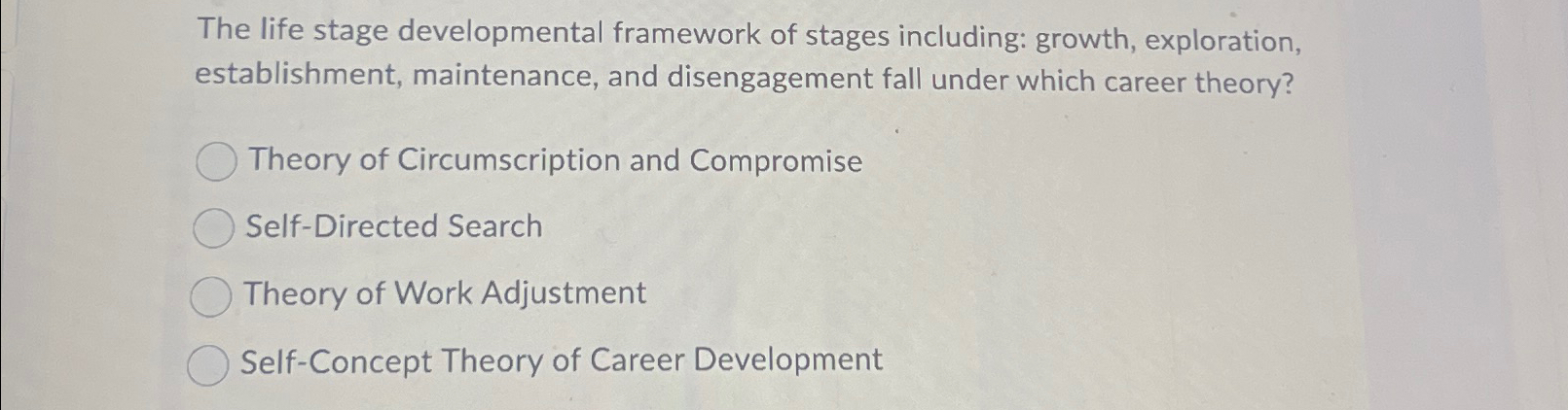 Solved The life stage developmental framework of stages | Chegg.com