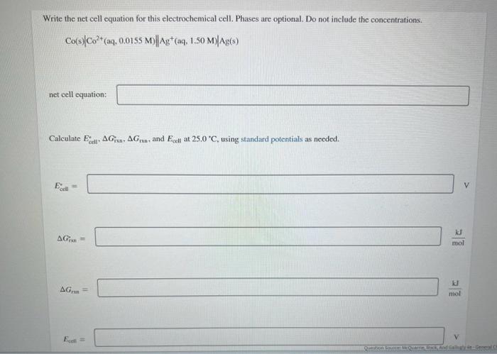 Solved Write the net cell equation for this electrochemical | Chegg.com