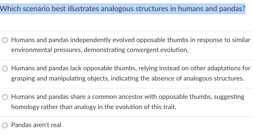 Solved Which scenario best illustrates analogous structures | Chegg.com