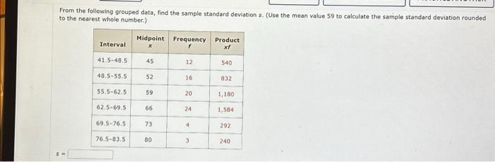Solved From the following grouped data, find the sample | Chegg.com
