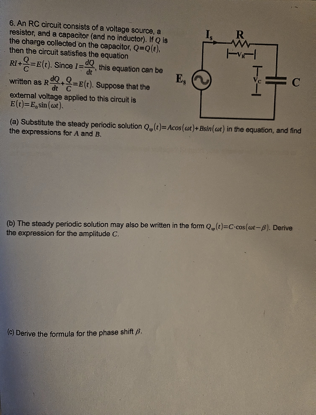 Solved An RC circuit consists of a voltage source, a | Chegg.com